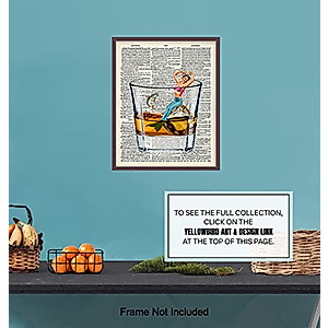 Bar Man Cave Mermaid Decor - Scotch Whiskey Wall Art - Fish Wall Decor for Men, Guys - Funny Alcohol Drinking Decor - 8x10 Dictionary Art Picture Poster - Home Office Decor