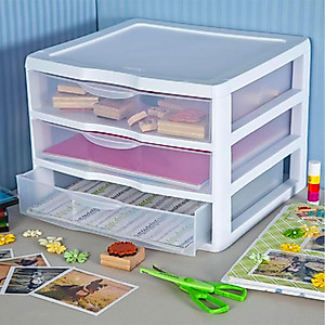 Sterilite 3-Drawer Organizer - ClearView Wide 2093 (White / Clear) (10.25"H x 14.5"W x 14.25"D)