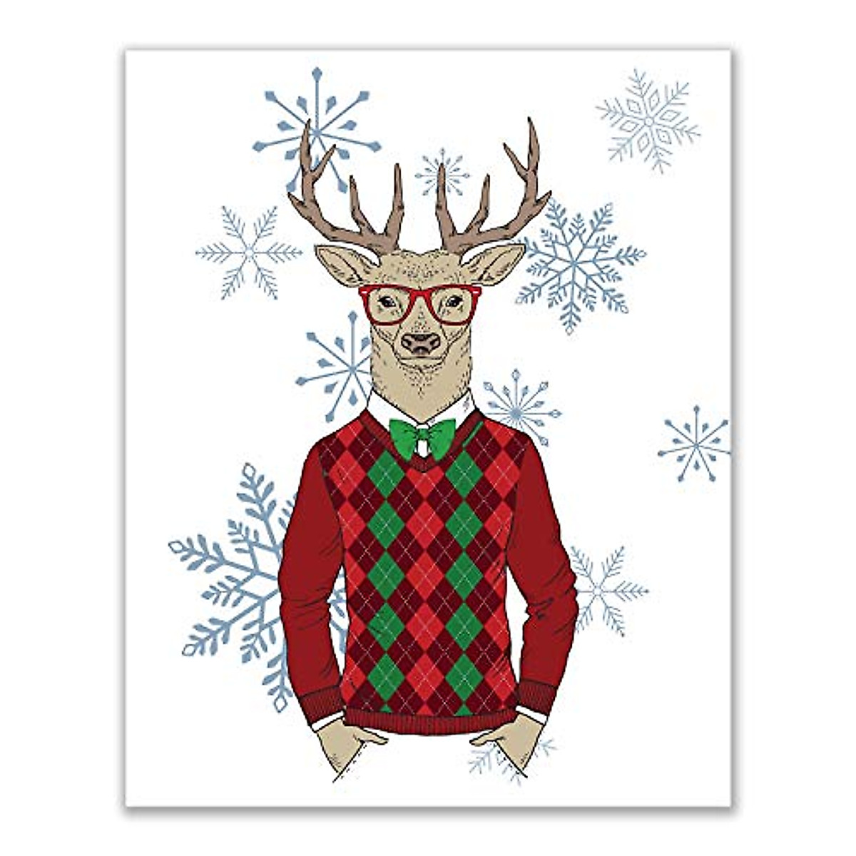 Christmas Hipster Reindeer Prints - Set Of 4 (8 Inches X 10 Inches) Christmas Holiday Photographs