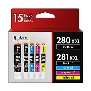 E-Z Ink (TM) Compatible Ink Cartridge Replacement for Canon PGI-280XXL CLI-281XXL to use with PIXMA TR7520 TR8520 TS6120 TS6220 TS6320 TS8120 TS8220 TS9120 TS9520 TS9521C Printer (15 Pack)