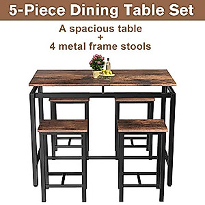 Recaceik Bar Table Set, 5 Pcs Dining Table Set, Modern Kitchen Table and Chairs for 4, Pub Table Set Farmhouse Counter Height Wood Top for Breakfast Living Room Small Space