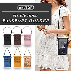 AnsTOP Lightweight Leather Phone Purse Small Crossbody Bag Card wallet Passport Holder with Strap for Women (Black)