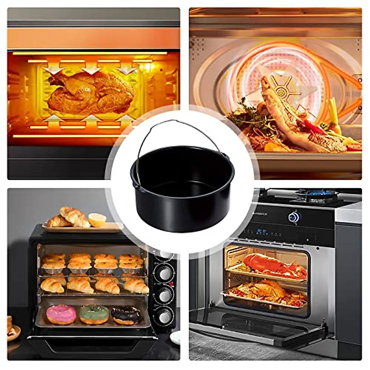 Air Fryer Cake Pan, 2pcs 6 Inch Baking Pans For Air Fryer, Air Fryer Pans Accessories For Most Brands Of Air Fryer & Oven & Instant Pot, Non-Stick Dishwasher Safe, Universal, Black