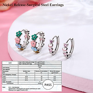 THUNARAZ Hypoallergenic Screwback Earrings Studs for Girls Women 316L Stainless Steel Cute Heart Hoop Earrings CZ Butterfly Turtle Screw Back Stud Earrings 20G(Pink&Colorful Flower)