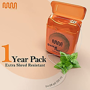 MasterMedi Mint Dental Floss for Bad Breath Treatment, Pack of 6, 50 M Dental Floss Waxed for Effective Plaque Removal & Fresh Breath | 1 pc Tongue Scraper with Travel Case for Complete Oral Care