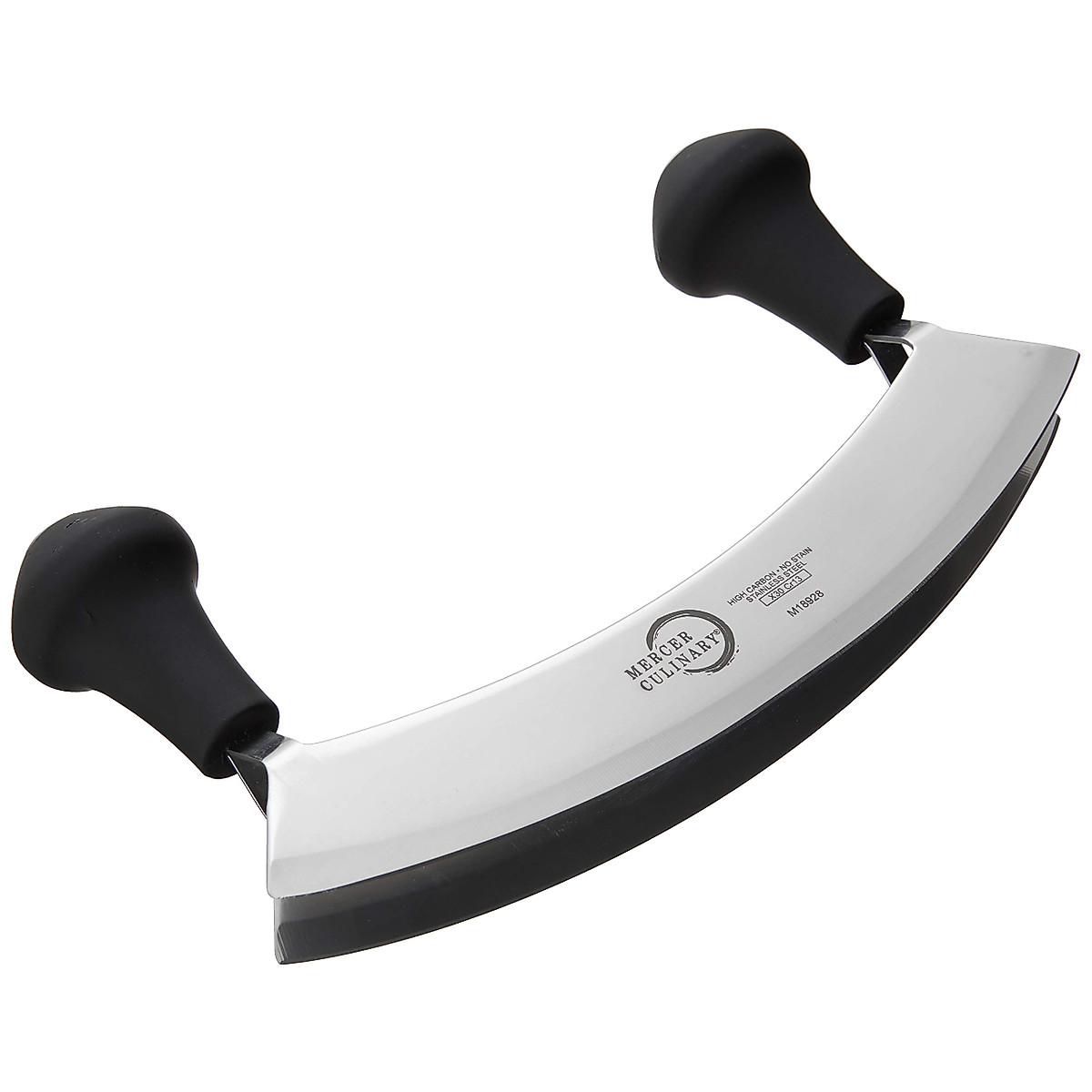 Mercer Culinary Double Blade Rocking Mezzaluna Knife with 2 Knob Handles, 8 Inch, Stainless Steel