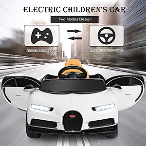 Costzon Ride on Car, Licensed Bugatti 12V Battery Powered Car w/ 2.4G Remote Control, Music, LED Lights, Horn, High/Low Speed, MP3/USB/TF, Spring Suspension, Electric Vehicle for Boys Girls (White)