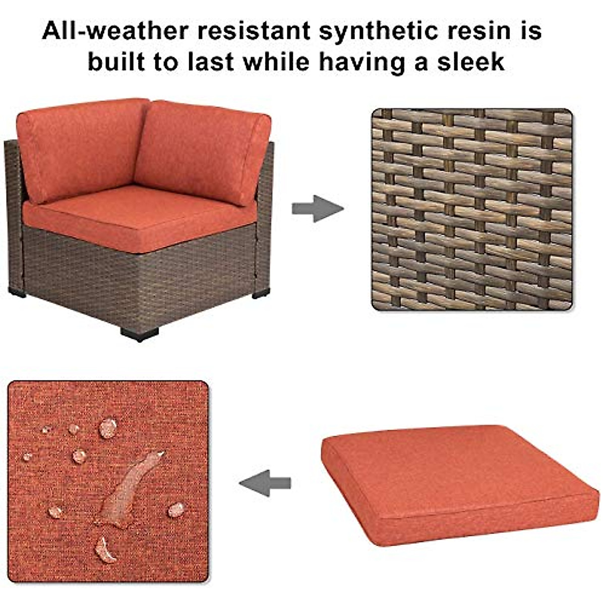 KINTNESS 7pcs Patio Furniture Sets Outdoor Sectional Sofa Rattan Wicker Conversation Set Outside Couch with Cushions and Glass Table