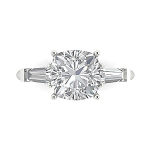 Clara Pucci 3.50 ct Cushion cut 3 stone Solitaire Moissanite Simulant Designer Anniversary Bridal Engagement Ring 14k White Gold
