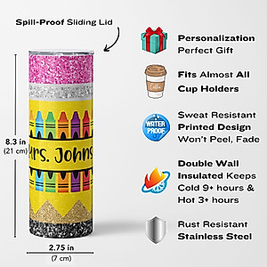 Fleur&Bay Teacher Appreciation Gifts for Women - Personalized Teacher Tumbler With Straw - Daycare Preschool Back to School Gifts Ideas - Customized Cup With Name - Glitter Pencil Tumbler 20 oz
