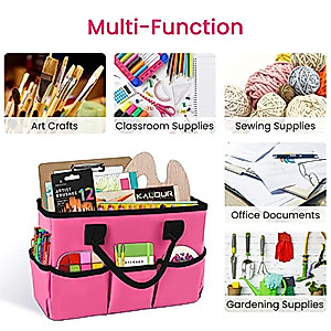 Godery Desktop Tote and Stock Organize, Teacher Helper Tote Bag Organization for Arts, Books, Stationery, etc, and Office Desk Organize, Make-up Storage Tote with Handles for Travel (PINK)