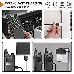 Walkie Talkies Rechargeable Long Range for Adults Baofeng FRS Walky Talky with 22 Channel Family Radio with VOX Type-CCharger Headsets for Camping Hunting Hiking,4Pack