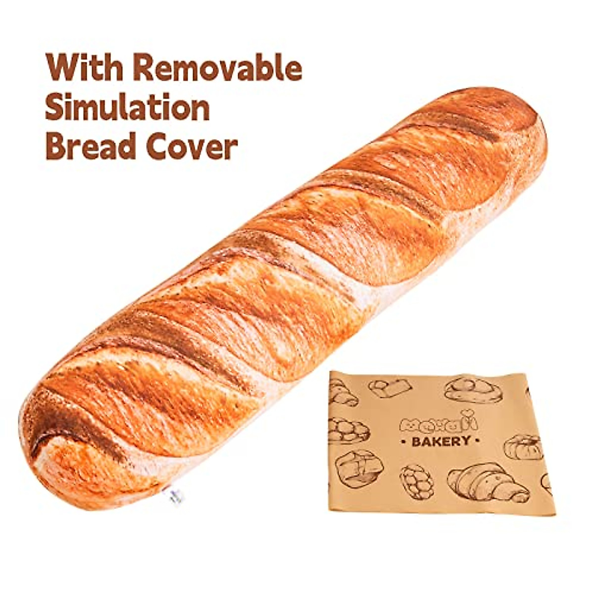Mewaii 3D Simulation Bread Plush Pillow, Soft Butter Toast Bread Kids Body Pillow Lumbar Baguette Back Cushion, Bread Food Shape Pillow Stuffed Toys Gift for Girls Boys (36 Inches)
