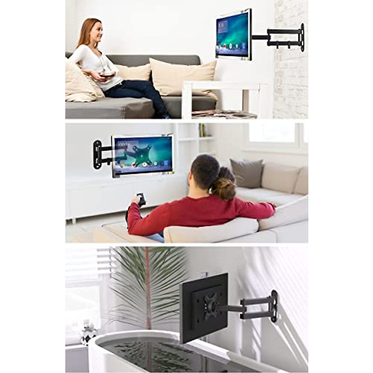 IP66 Waterproof Touch Screen Mirror TV for Bathroom Shower With Swivel Bracket For Wall Mount, Support 360° Rotation 500 nits High Brightness Full HD 1080P LED Built-in Android OS WiFi/LAN/USB/BT/HDMI