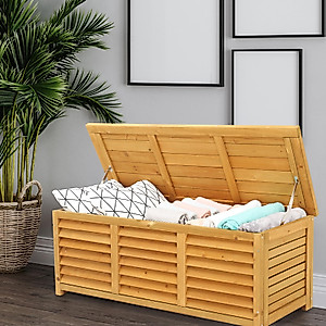 VINGLI Outdoor Wooden Deck Box, Storage Box with Lids for Easy Switching, 47 Gallon Wooden Storage Bins for Garden, Yard, Patio, Balcony, Natural