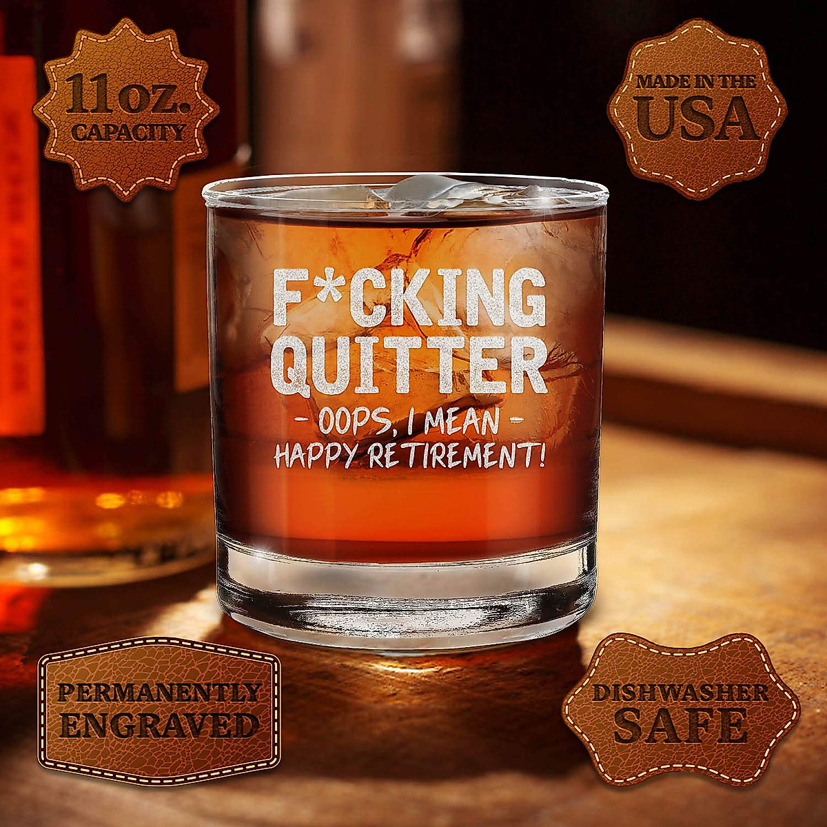 shop4ever F cking Quitter Oops I Mean Happy Retirement! Engraved Whiskey Glass 11 oz. Gift for Retiree