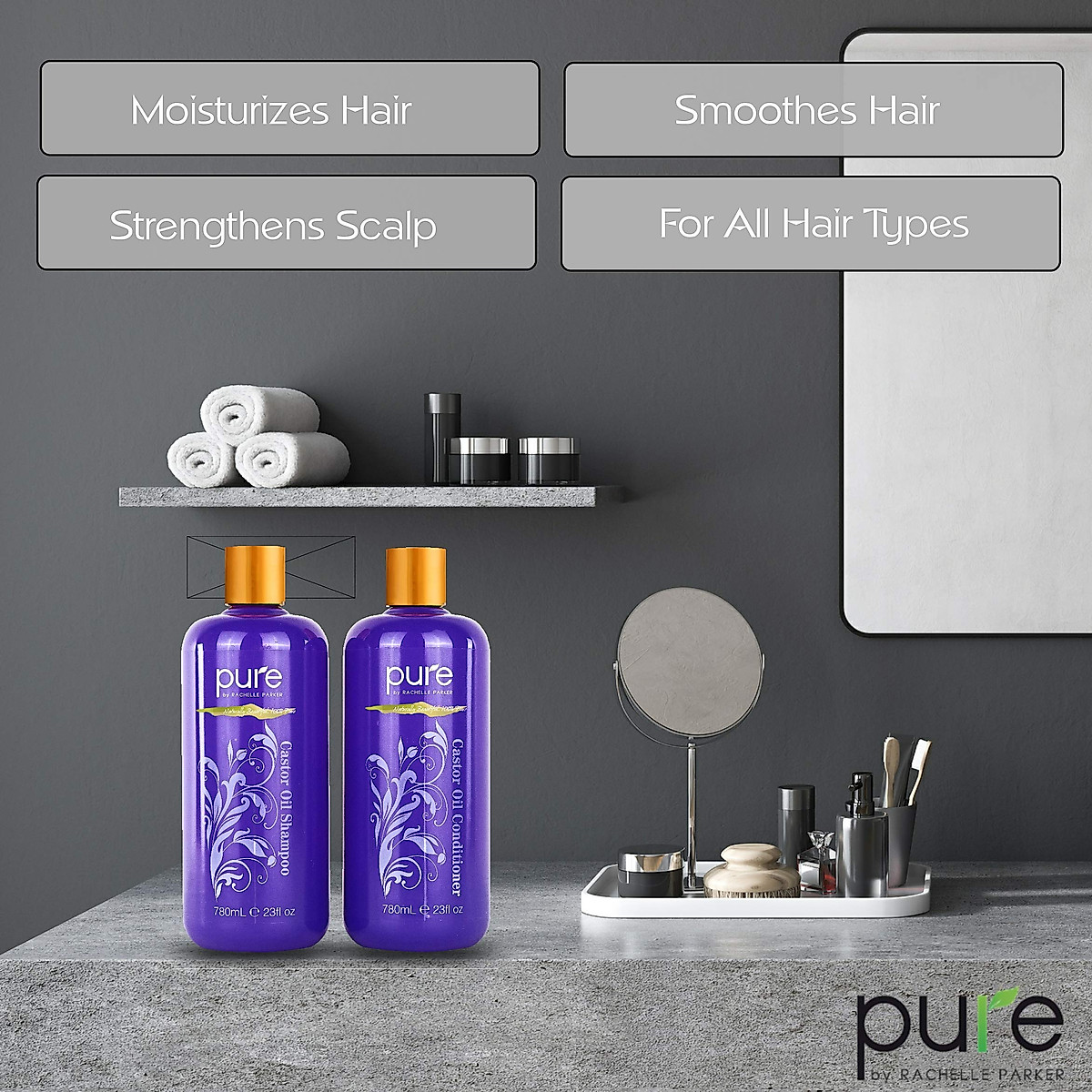 Ultra Volumizing, Growth Stimulating Organic Castor Oil Shampoo and Conditioner Set. Huge 26.5 oz Shampoo Conditioner Combination Pack to Strengthen, Grow and Restore.