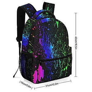 Glow in Dark Splatter Neon School Backpack 16 Inch for Girls Boys Casual Bag Prints Bookbags Backpack for Supplies