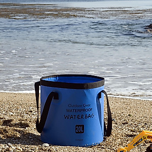 YUMQUA Collapsible Bucket 5 Gallon(20L), Multifunctional Portable Folding Bucket Water Container Wash Basin for Camping Fishing Hiking Traveling Outdoor Survival Gardening Car Washing (Blue)