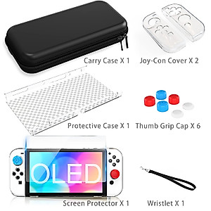 HEYSTOP Case for Nintendo Switch OLED Model, Protection for Switch OLED Switch Case OLED Kit Accessories Cover for Nintendo Switch OLED with Tempered Glass Screen and Thumb Covers Grips