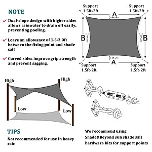 Shade&Beyond 12'x12' Sun Shade Sails Curved Canopy Rectangular Dark Grey 185GSM Shade Sail Permeable for Patio Deck Yard Backyard, (We Make Custom Size)