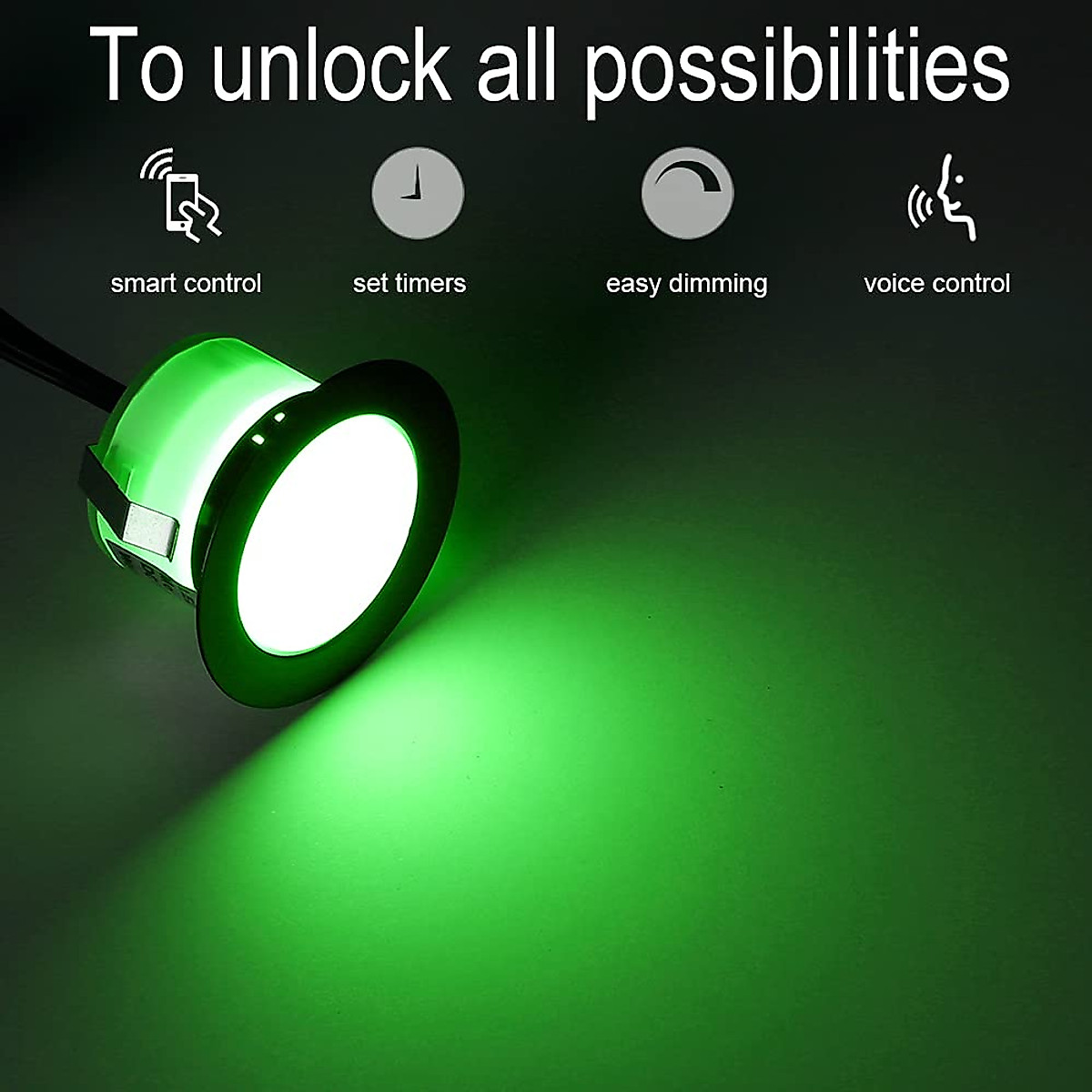 FVTLED LED Deck Lights Kit, 30pcs Φ1.22 WiFi Smart Phone Control Low Voltage Recessed RGBW Deck Lighting Waterproof Outdoor Yard Path Stair Decor, Black