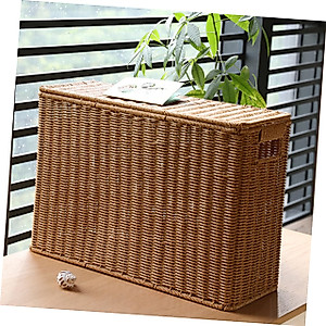 BUTIFULSIC Rattan Magazine Basket with Lid Thin Wicker Storage Decorative Sundries Organizer Handle Book Newspaper Rack