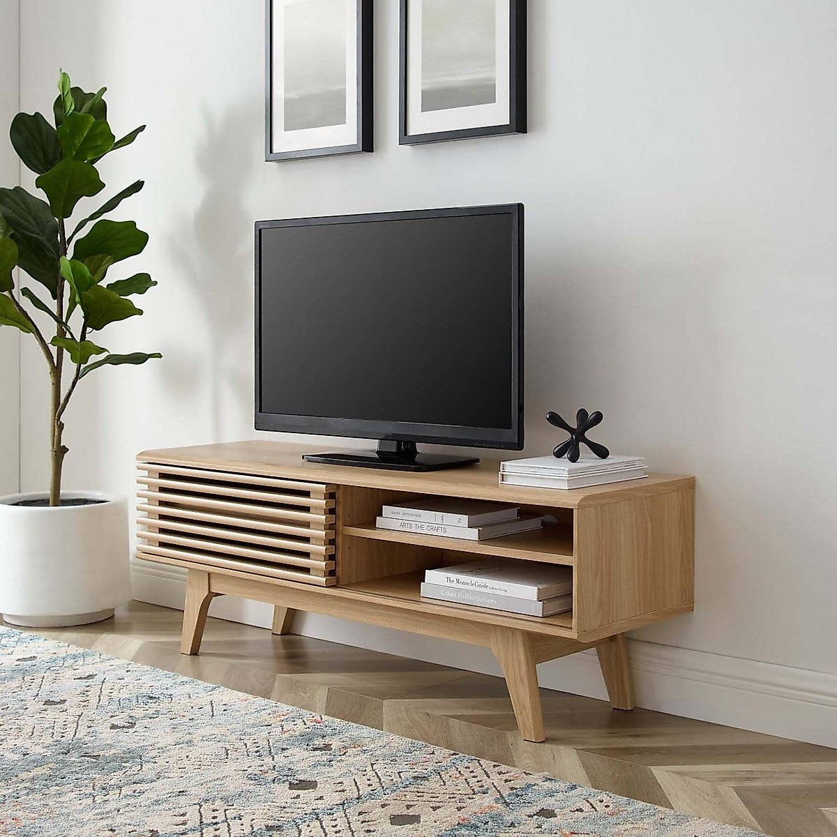 Modway Render Mid-Century Modern Low Profile 48 Inch TV Stand in Oak, 48"
