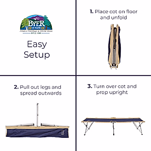 BYER OF MAINE Easy Cot - Extra Large Folding Cot - Heavy Duty Cot for Indoor and Outdoor Use - Cot Bed for Adults - 78”L X 31”W X 18”H - 330 lb Capacity