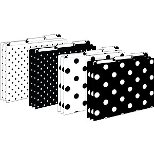 Barker Creek Get Organized Office Kit, Black & White Dot, 12 Coordinating File Folders printed on 14pt stock, 50 Sheets of Colorful Computer Paper, and 45 Versatile Self-Adhesive Labels/Name Tags(136)