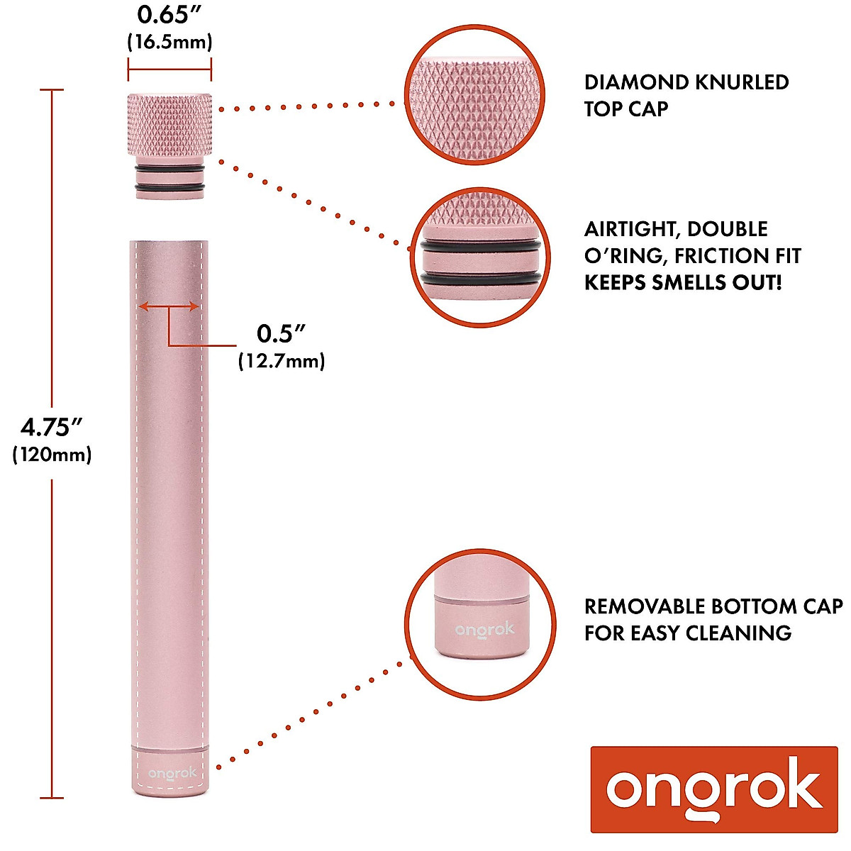 ONGROK Premium Storage Tube | Airtight Aircraft Grade Aluminum Metal, Pocket-Sized Opaque Holder (Rose Gold)