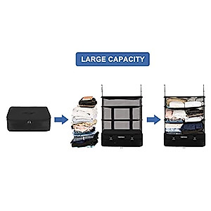 TABITORA Portable Hanging Travel Shelves Bag Packing Cube Organizer Suitcase Storage Large Capacity Black XL