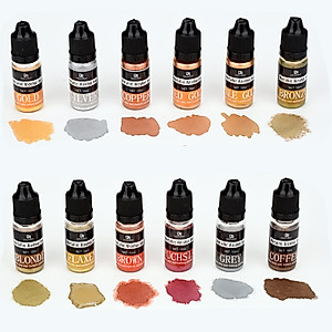 Metallic Alcohol Ink Set - 12 Metal Color Alcohol-Based Inks for Epoxy Resin Art, Painting - Concentrated Shimmer Alcohol Paint Color Dye for Resin Petri Dish Making, Yupo, Tumbler Making - 10ml Each