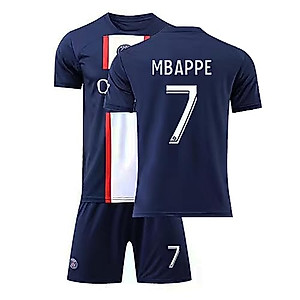 22/23 New Season Boys Soccer Jersey,Home Kids/Youth Outdoor Sports Quick Dry T Shirt & Shorts (Blue #7,10-11 Years/26)