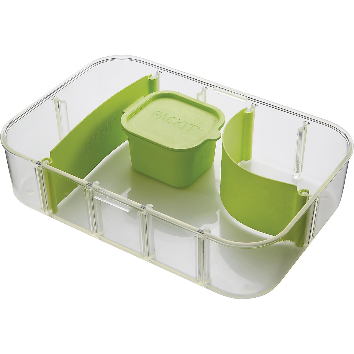 PackIt Flex Bento Food Storage Container, Lime Punch, Shatterproof Crystal Clear Base, with Leak-resistant Lid, Flexible Dividers, Microwavable, Dishwasher Safe, Perfect for Customizing Lunch