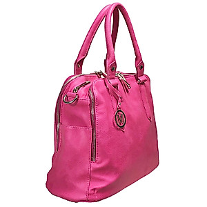 Zzfab Leatherette Triple Compartments Satchel Purse and Wallet Set (Hot Pink)