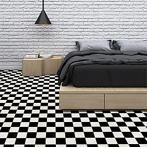 RomDeco Peel and Stick Floor Tile Black and White, Vinyl Flooring Waterproof for Bathroom, Peel and Stick Flooring Self Adhesive Durable Super Easy to Use (11.8in X 11.8in)