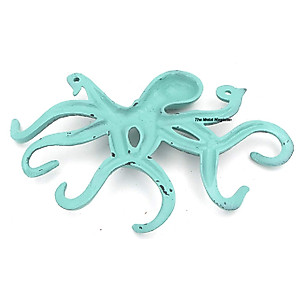 Octopus Keys Hook, Decorative Wall Mounted Nautical Wall Rack, Antique Key Holder Hook, Cast Aluminum Hanger for Coat, Hand Towel, Bathrobe, Jacket, Swimming, Kitchen & Balcony (Distressed Green)
