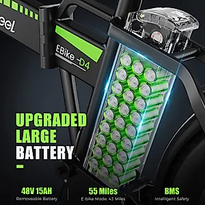 isinwheel D4 Electric Bike Adults with Peak 750W Motor, 20" x 4.0 Fat Tire Foldable Electric Bicycle, 48V 15AH Removable Battery and Dual Suspension System E-Bike for Beach Mountain, Shimano 7-Speed