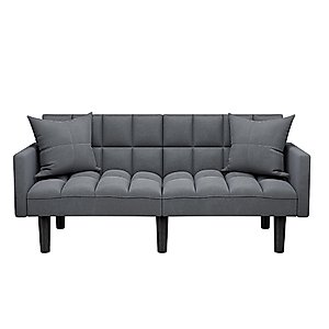 JUMMICO 3-in-1 Convertible Futon Sofa Bed Modern Linen Sleeper Loveseat with Pillow Folding Adjustable Backrest Couch Daybed for Living Room, Apartment