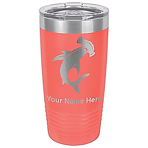LaserGram 20oz Vacuum Insulated Tumbler Mug, Hammerhead Shark, Personalized Engraving Included (Coral)