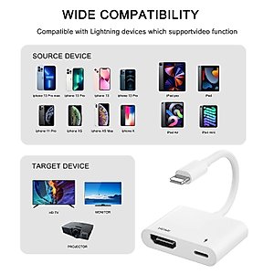 LXJADAP HDMI Adapter for iPhone to TV,1080p Digital AV Adapter for iPhone(No Need Power) Plug and Play, Compatible with iPhone 14/13/12/11/X/8/7/iPad-Support iOS 16