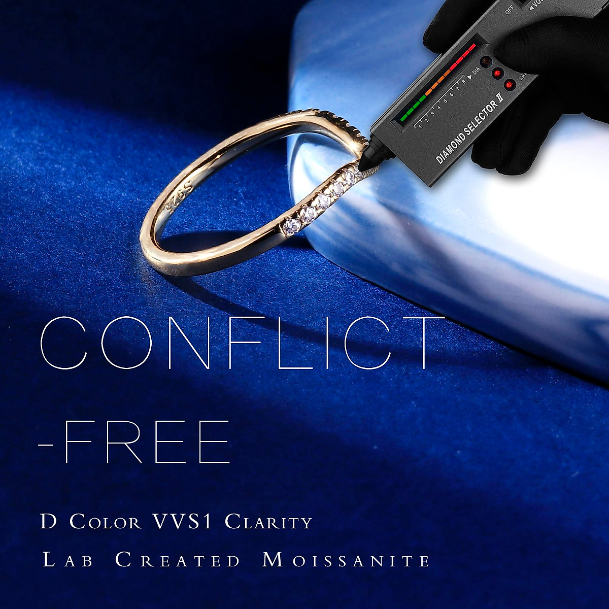 MOOSEA 1.8mm Moissanite Curved Wedding Band for Women, D Color VVS1 Clarity Lab Created Diamond Rings 14K Rose Gold Vermeil Moissanite Contour Stackable Rings for Women Anniversary Jewelry Gifts