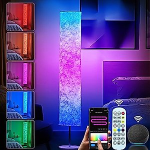 YIEONSHION RGB Color Changing Led Floor Lamp, Smart Lamp Alexa APP Control, Modern Floor Lamp with DIY Mode, Music Sync and White Fabric Shade, Standing Lamp for Living Room Bedroom Game Room