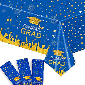 KatchOn, Blue and Gold Graduation Tablecloth - XtraLarge 108x54 Inch, Pack of 3 | Congrats Grad Tablecloth, 2024 Graduation Party Decorations | Blue and Gold Graduation Decorations Class of 2024