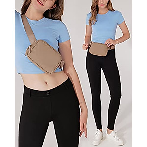 AslabCrew 2-Way Zipper Unisex Belt Bag with Adjustable Strap Fanny Packs Mini Waist Pouch for Outdoor Hiking Running Travel, Rose Brown