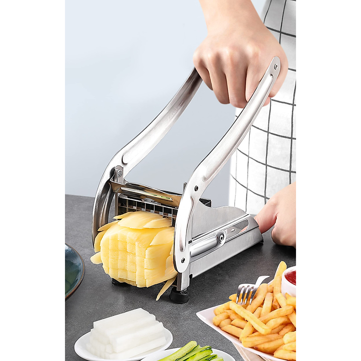 oADANNUo Commercial Grade French Fry Cutter, Professional Potato Cutter Stainless Steel, Potato Slicer French Fries, Press French Fries Cutter for Potato