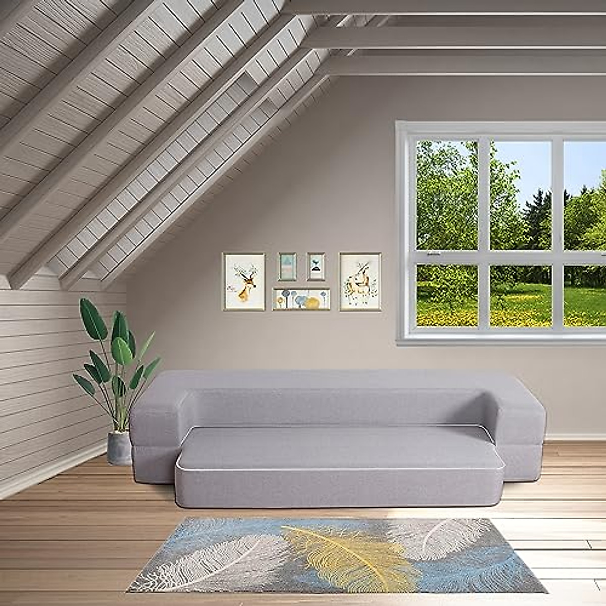 HonTop 10 Inch Folding Sofa Bed Memory Foam Couch Floor Modern Futon Sofa Bed, Full Sleeper Chair Bed for Living Room Bedroom