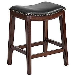 Flash Furniture Alphus 26'' High Backless Cappuccino Wood Counter Height Stool with Black LeatherSoft Saddle Seat