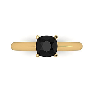 1.0 ct Cushion Cut Solitaire Genuine Natural Black Onyx Bridal Designer Anniversary Engagement Ring 14k Yellow Gold 5.25